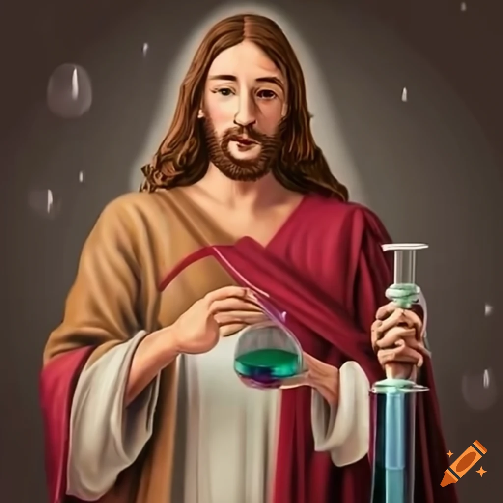 Jesus conducting a science experiment on Craiyon