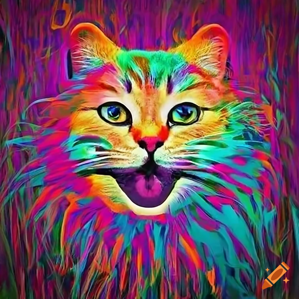 Dynamic and vibrant graffiti-style logo with a bold and expressive cat ...