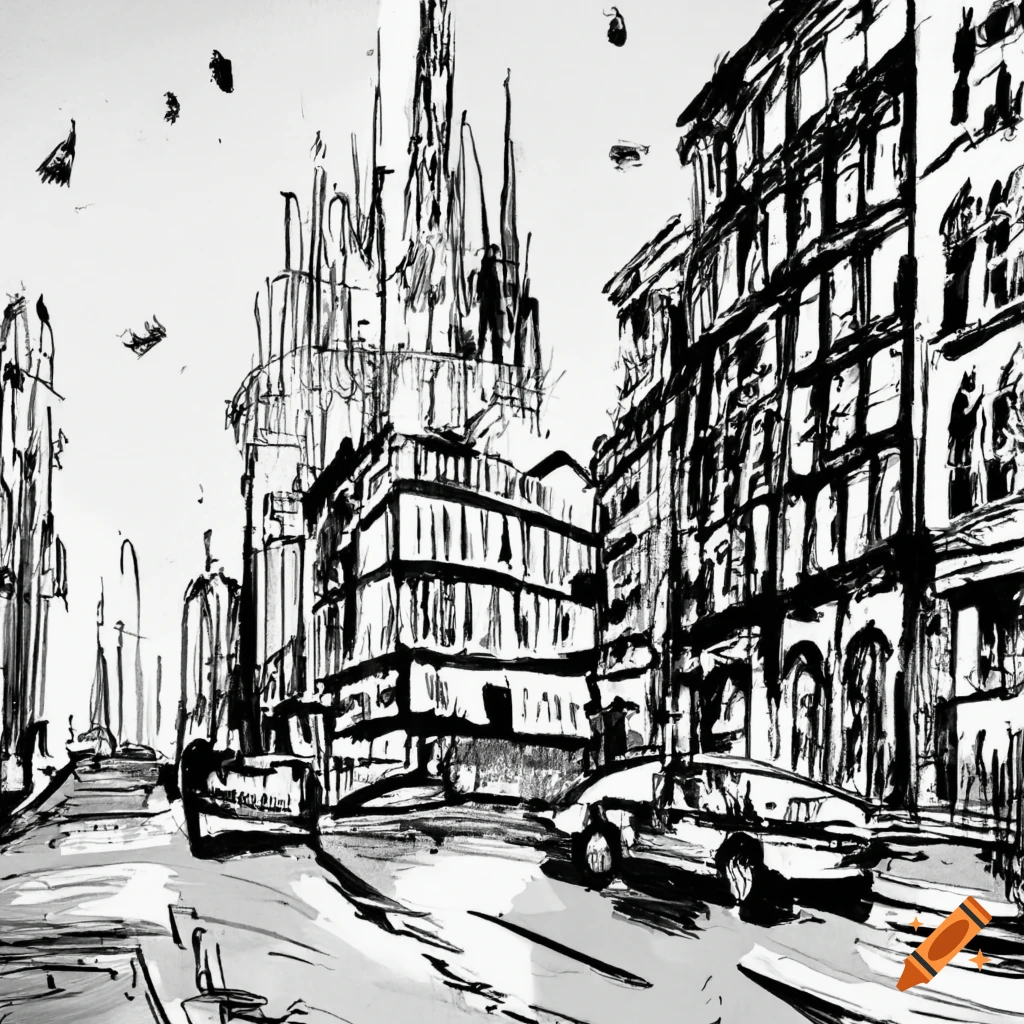 Cityscape sketch on Craiyon