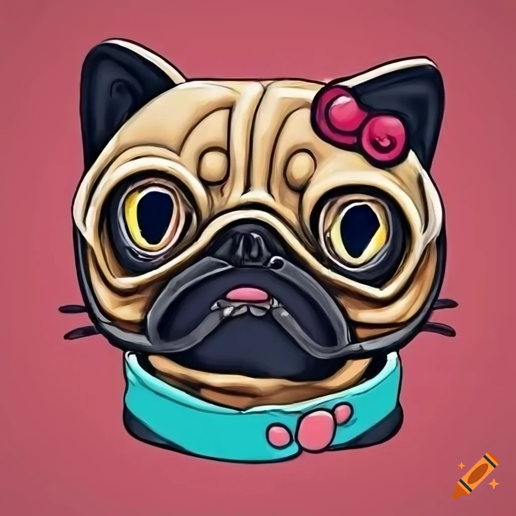 Pug in hello kitty art style on Craiyon