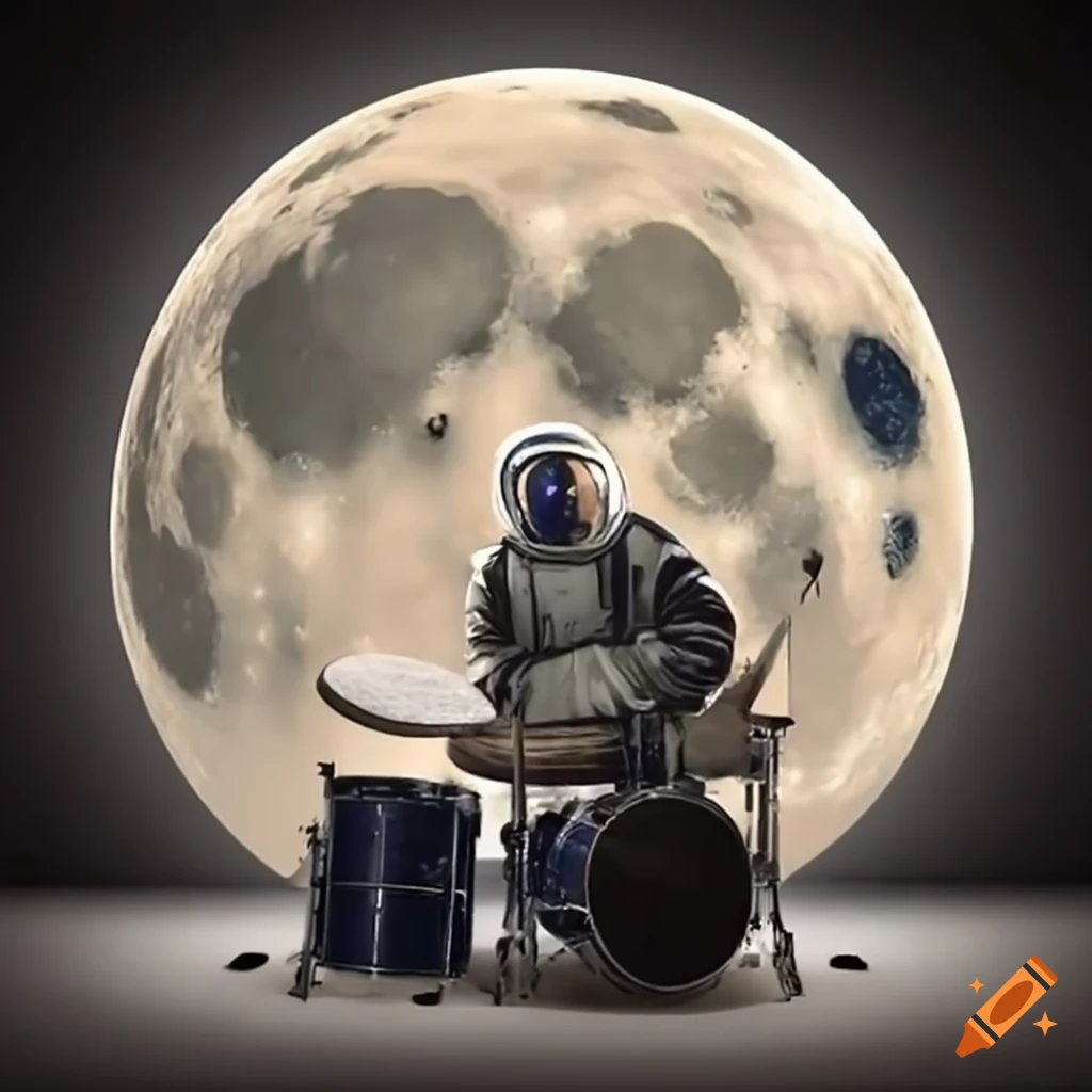 Drum set on the moon with astronaut drifting away on Craiyon