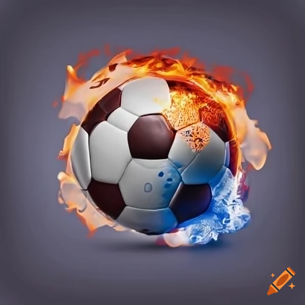 Football ball with fire and ice elements on Craiyon