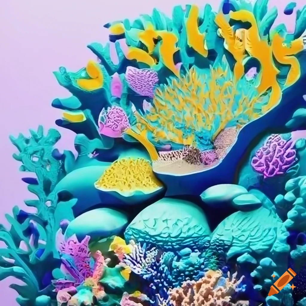 Intricate paper art of a colorful coral reef on Craiyon