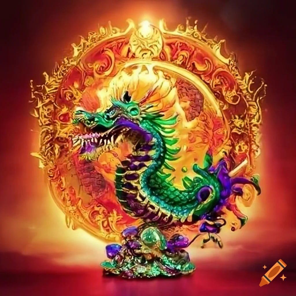 Decorated chinese dragon with colorful crystals in a magical setting on ...