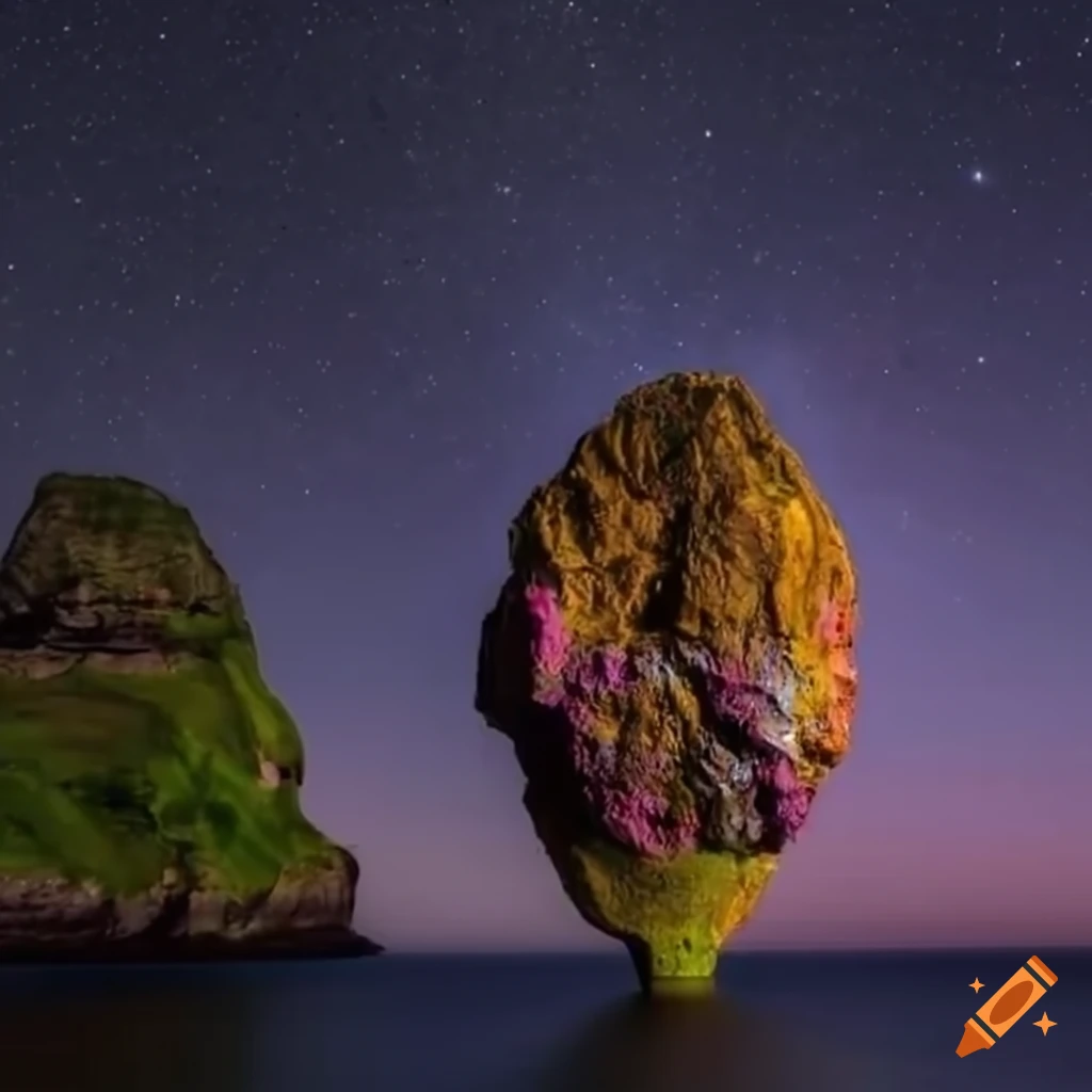 Colorful alien planet with levitating island in starry sky on Craiyon