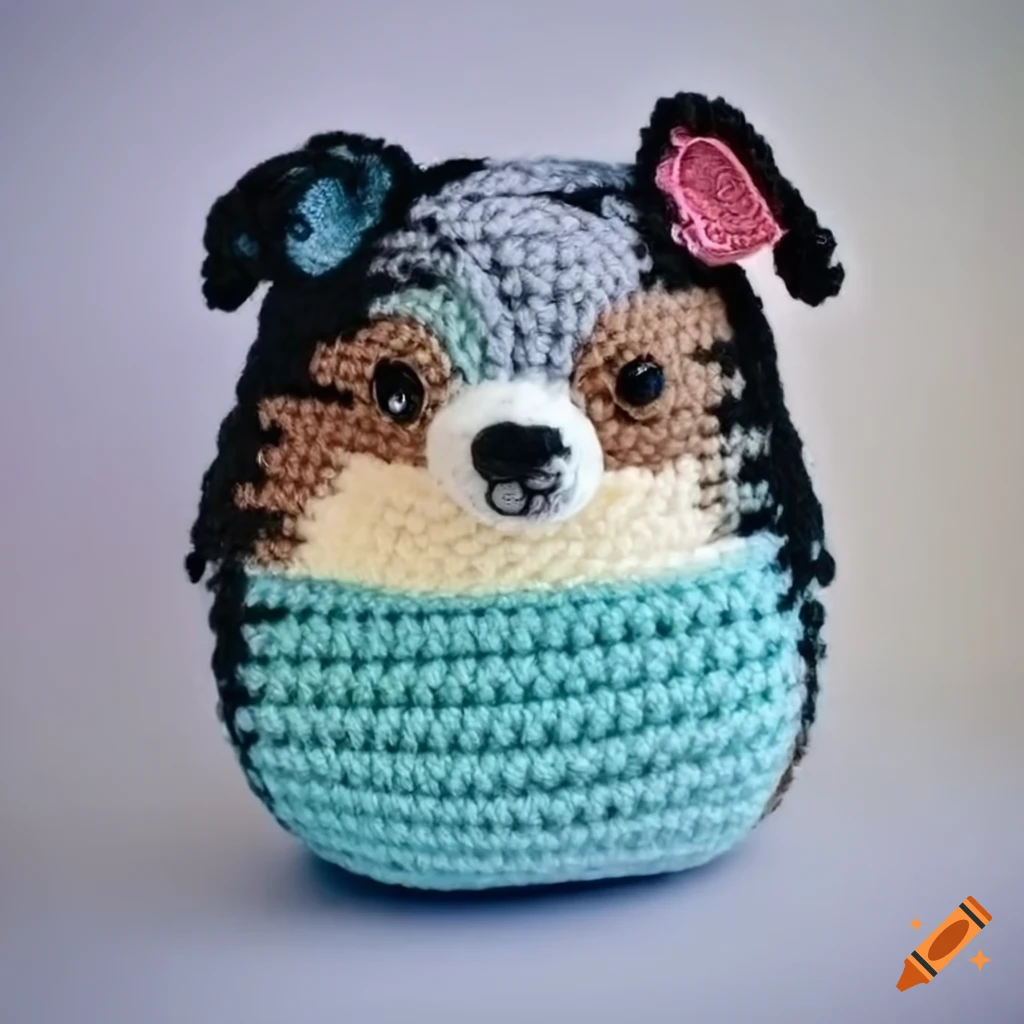 Crochet blue Merle Australian shepherd amigurumi plush on Craiyon