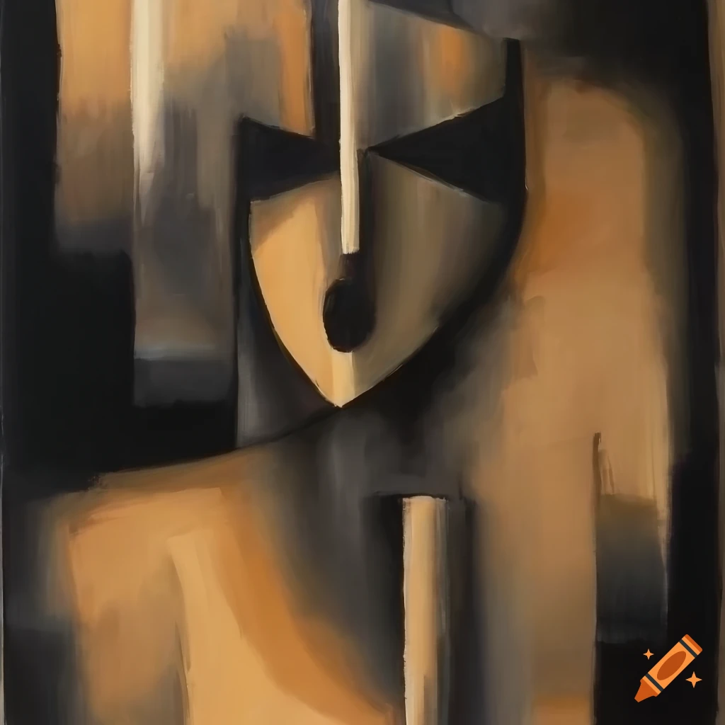 Cubism painting in black, beige, and brown with brush strokes on Craiyon