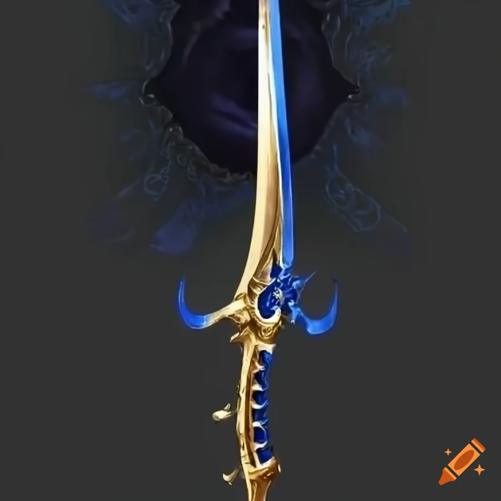 Legendary sapphire broadsword with golden ribbons on Craiyon