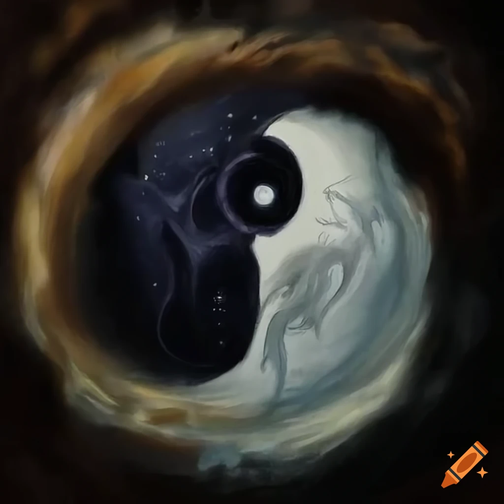 Yin yang symbol created with wolf fur representing sun and moon on Craiyon