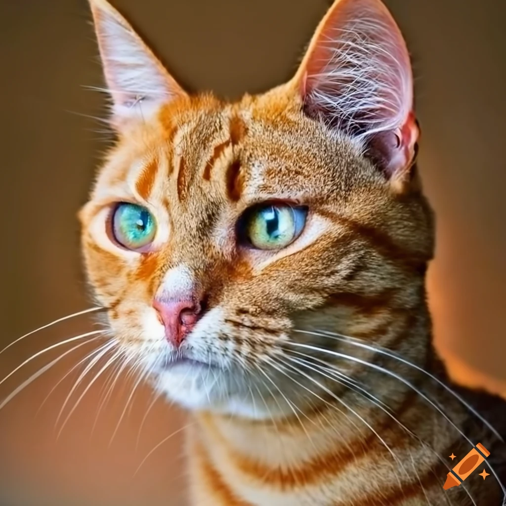 Adult male orange tabby cat with cyan eyes on Craiyon