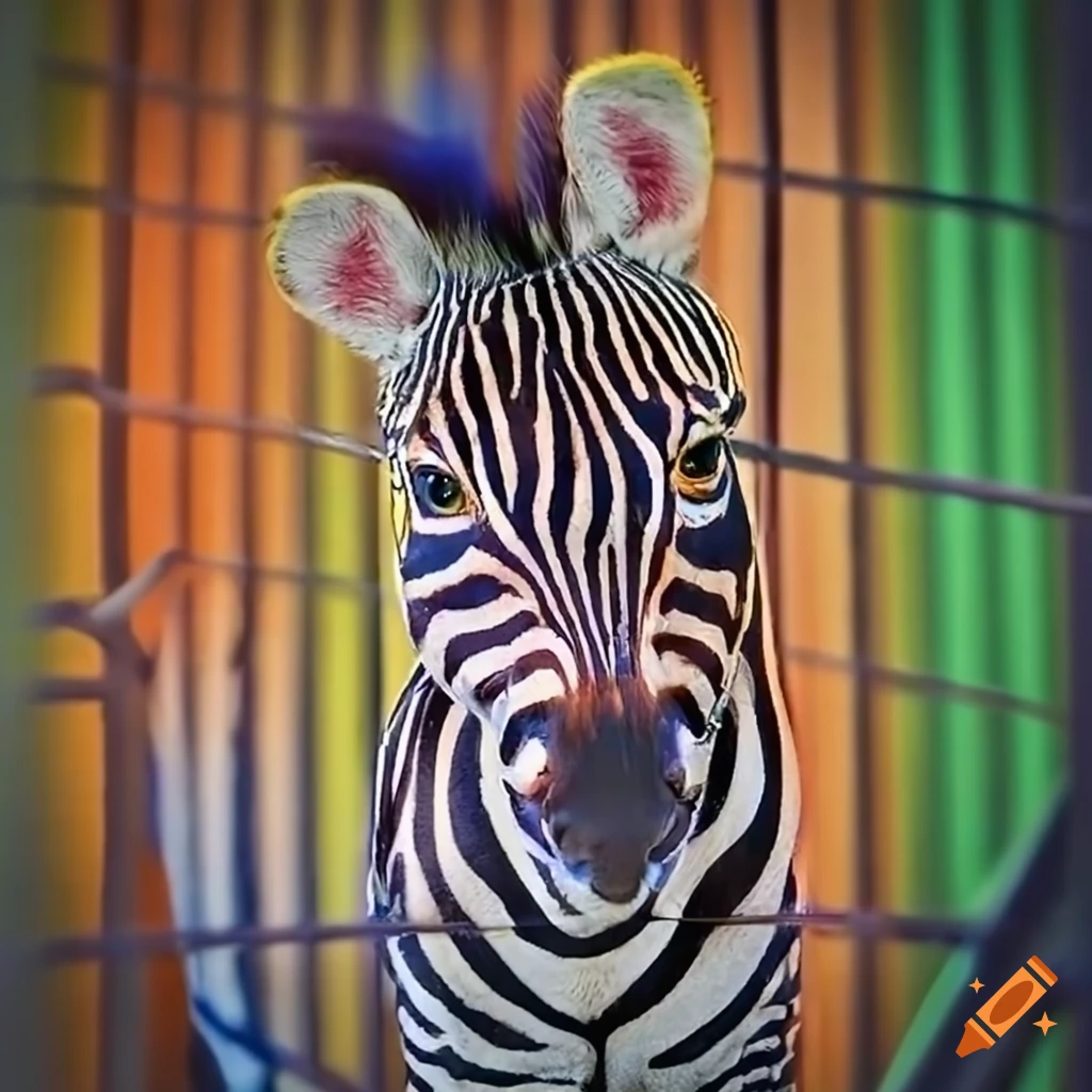 Rainbow zebra in a cage on Craiyon