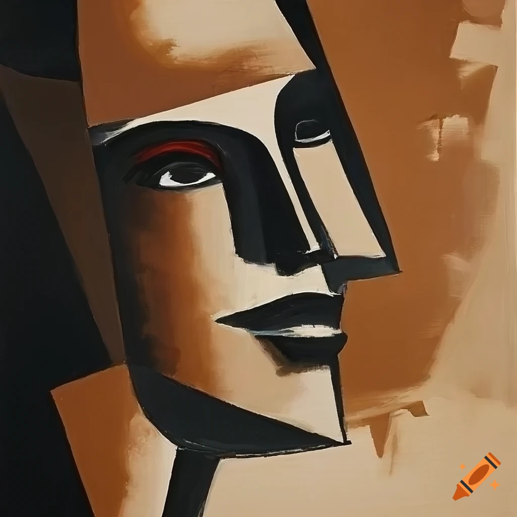 Cubism painting in black, beige, and brown with brush strokes on Craiyon