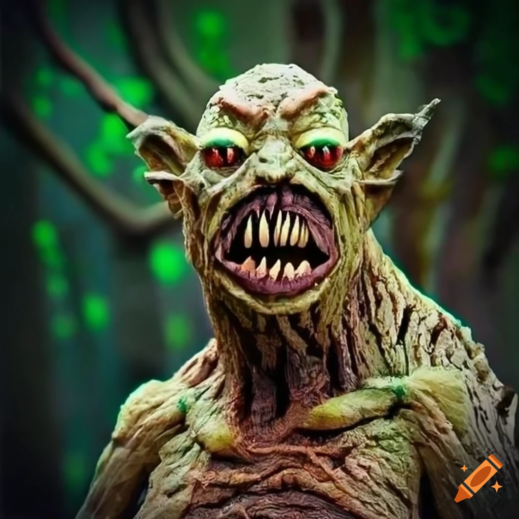 Rotten Tree Monster made from tree bark in hyper-realistic micro ...