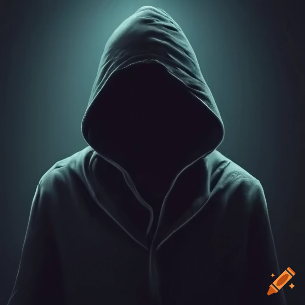 Hooded person in a dark room without a face on Craiyon