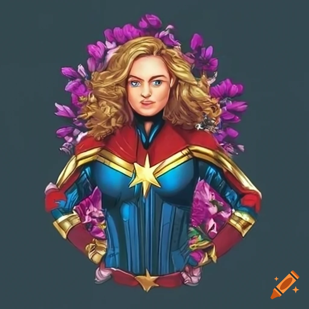 Captain marvel surrounded by flowers on Craiyon