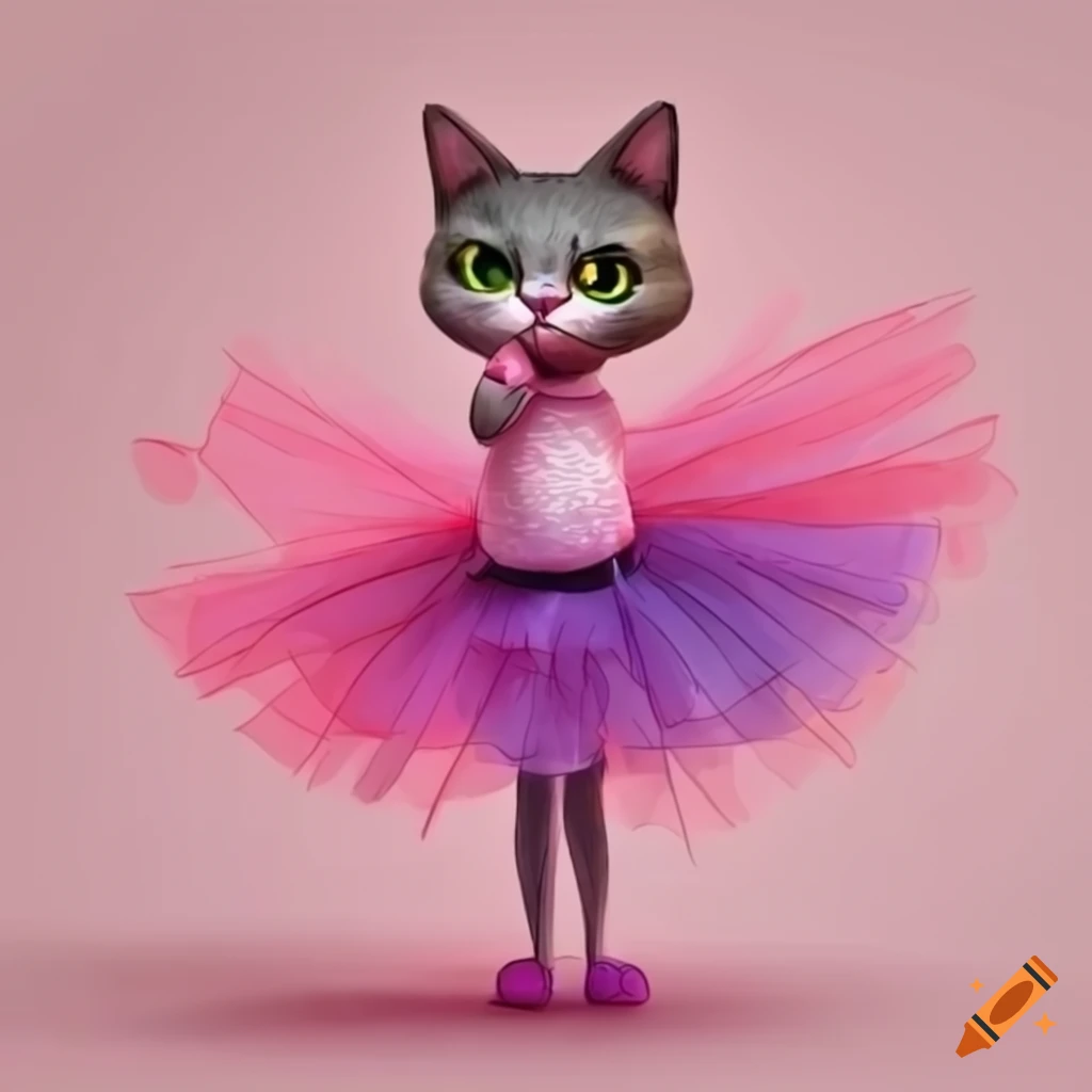 Cat in pink tutu in a cartoon style on Craiyon