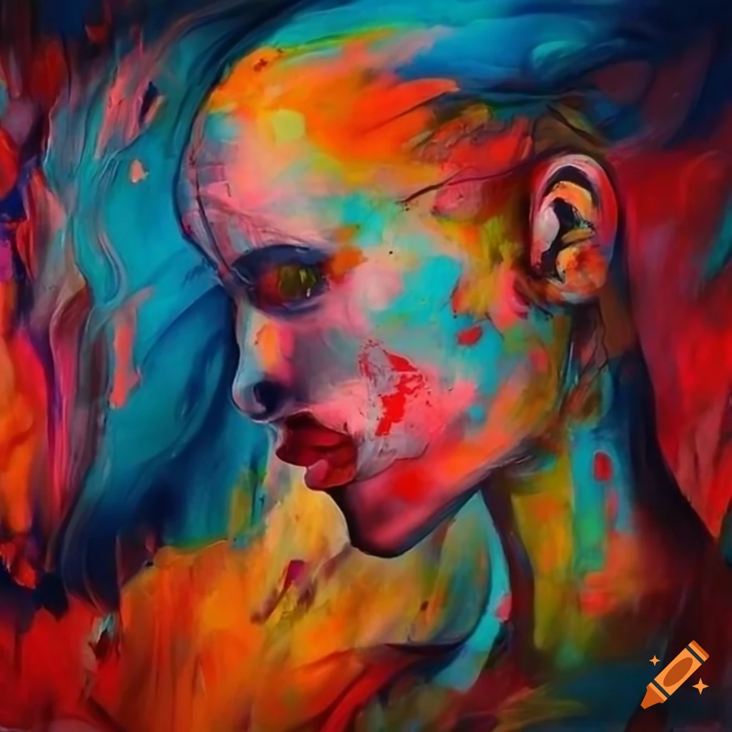 Abstract painting depicting emotional freedom technique with people on ...