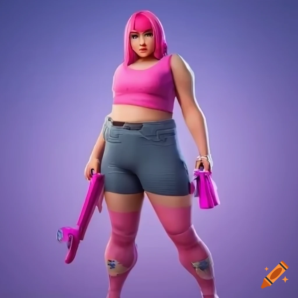 Fornite character with pink hair and gun on Craiyon