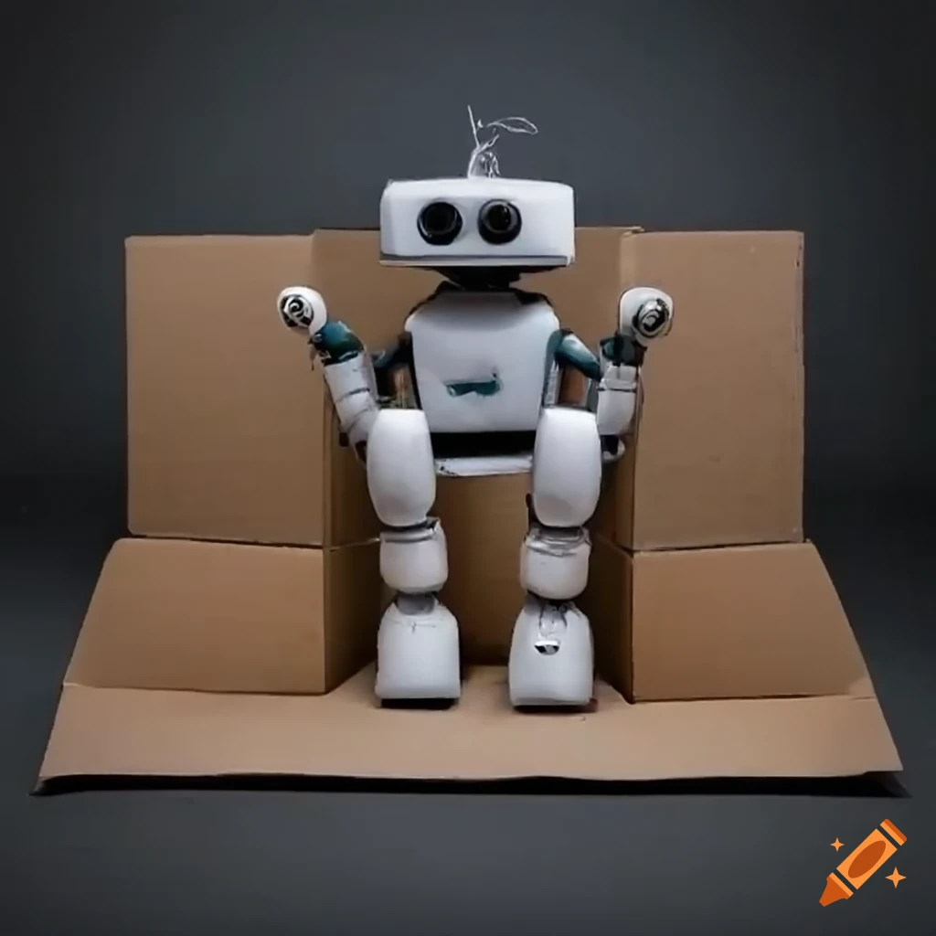 Homeless robot in a box on Craiyon