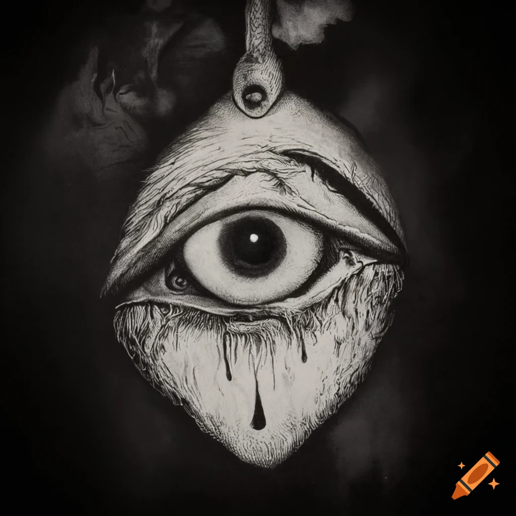 Evil eye of doom by kittelsen in acid etching black and white on Craiyon