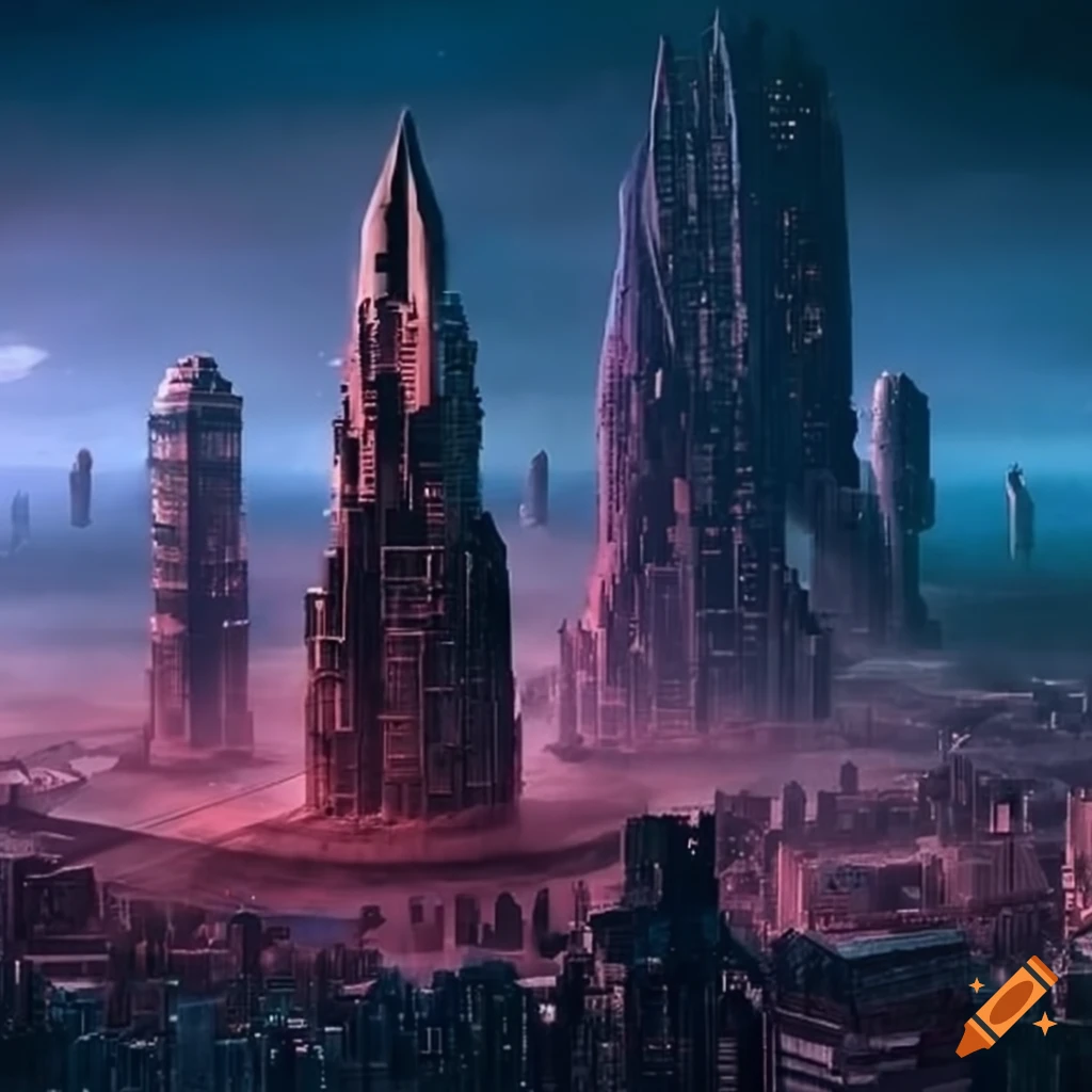 Dystopian alien cityscape on Craiyon