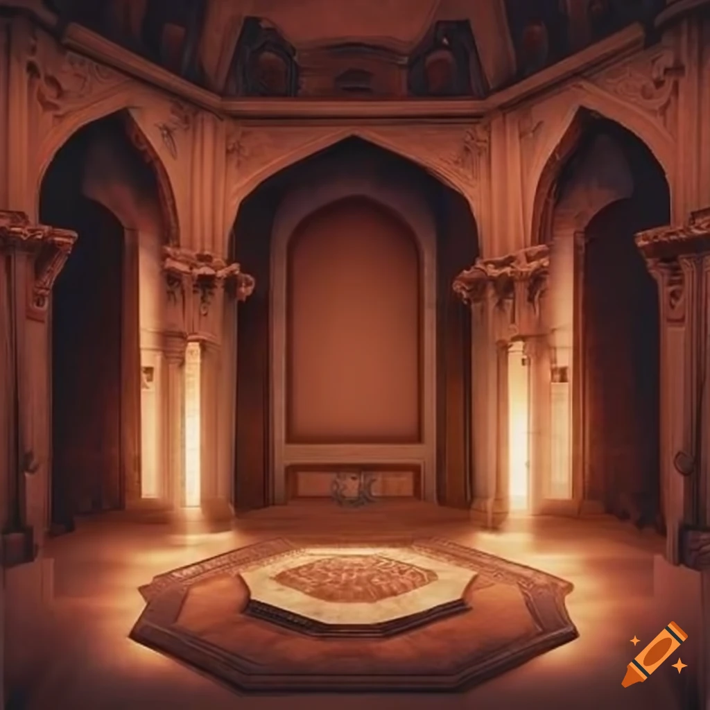 Octagonal room with magical artifacts and soft lighting on Craiyon