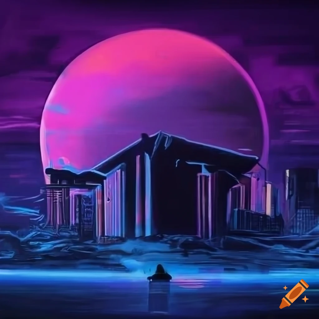 Synthwave album artwork with a pencil on Craiyon