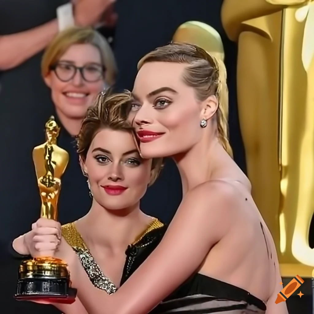 Margot robbie and greta gerwig at the oscars ceremony on Craiyon