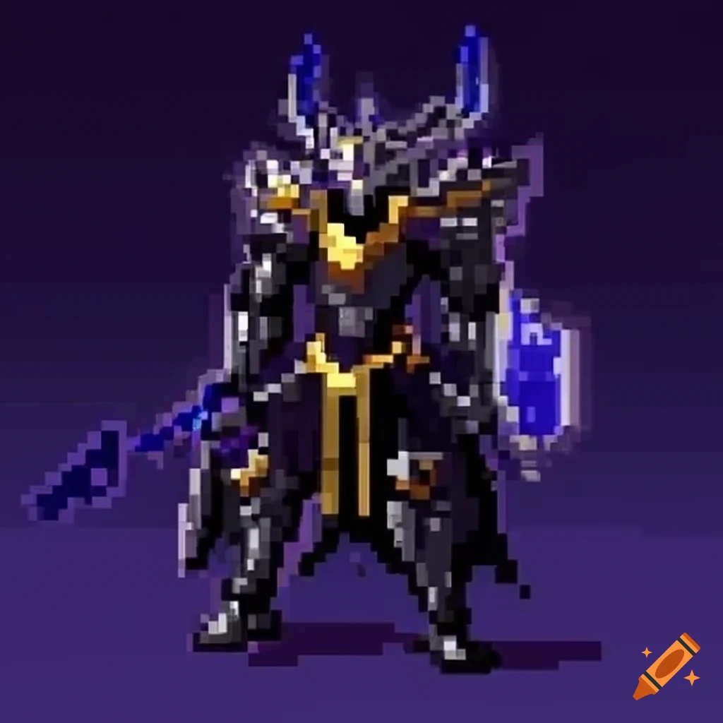 Celestial anime demon-knight overlord in 8-bit pixel art style on Craiyon