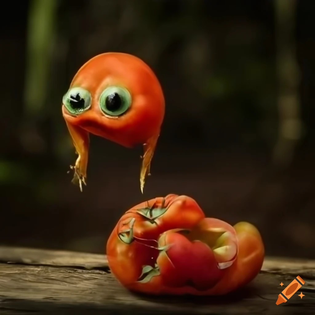 Ultra-realistic close-up portrait of the rotten tomato fruit monster on ...