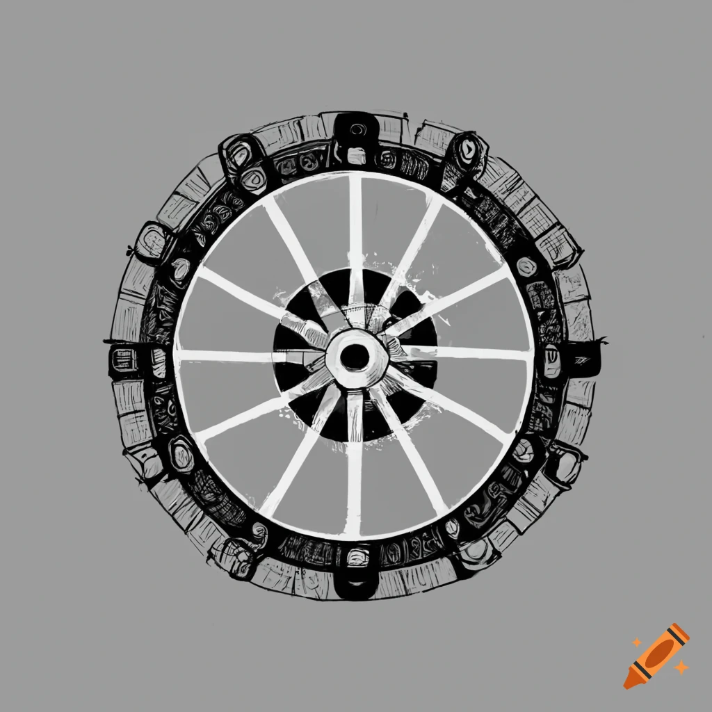 Mill wheel in black and white comic style with transparent background ...