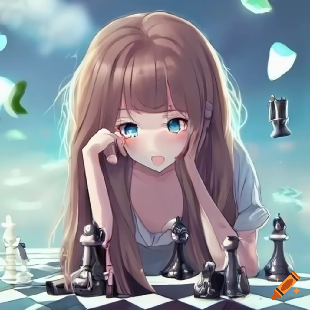 Cute anime girl for an iphone chess game on Craiyon