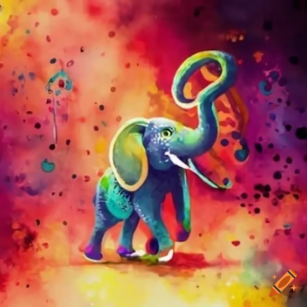 Elephant dancing and playing music on a vibrant stage on Craiyon