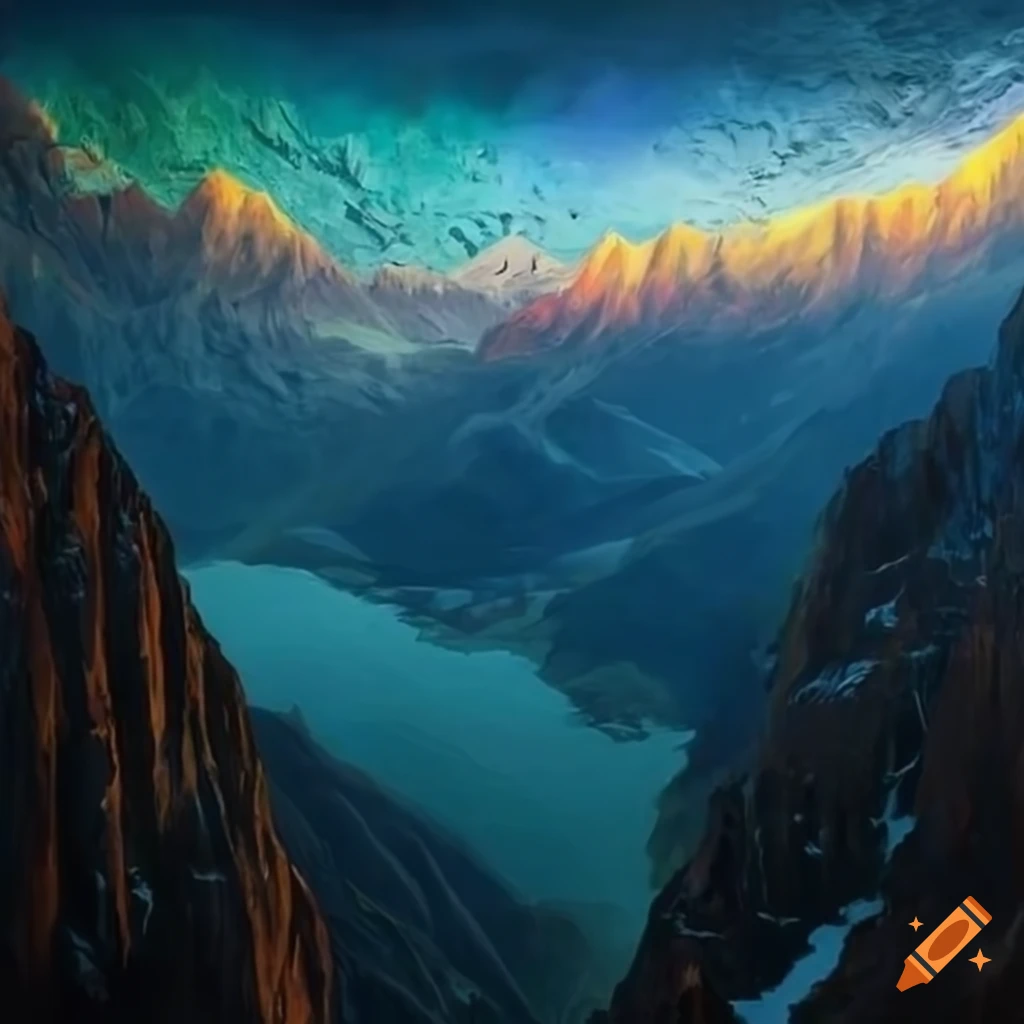 Hyperrealistic group of medieval climbers scaling icy cliffs in a ...