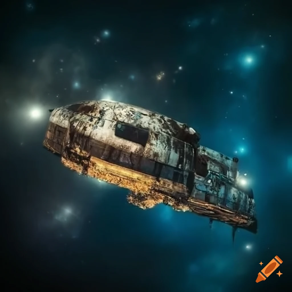 Abandoned spacetruck surrounded by debris in space on Craiyon