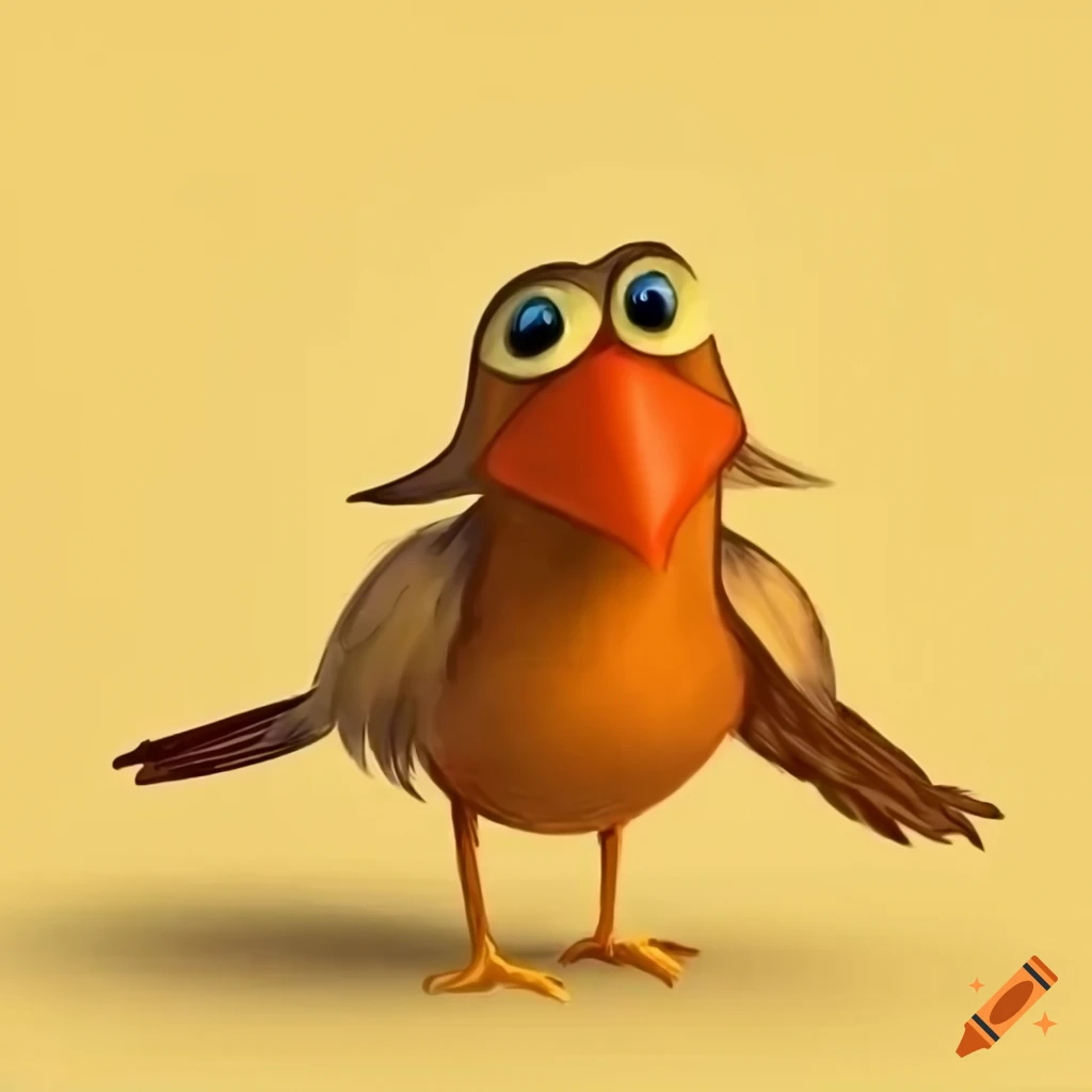 Funny cartoon bird with a surprised expression on Craiyon