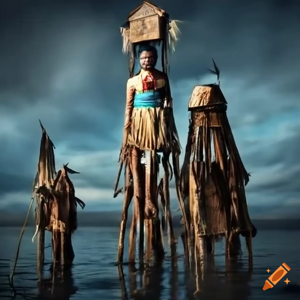 Native american village on high stilts in a post-apocalyptic setting on ...