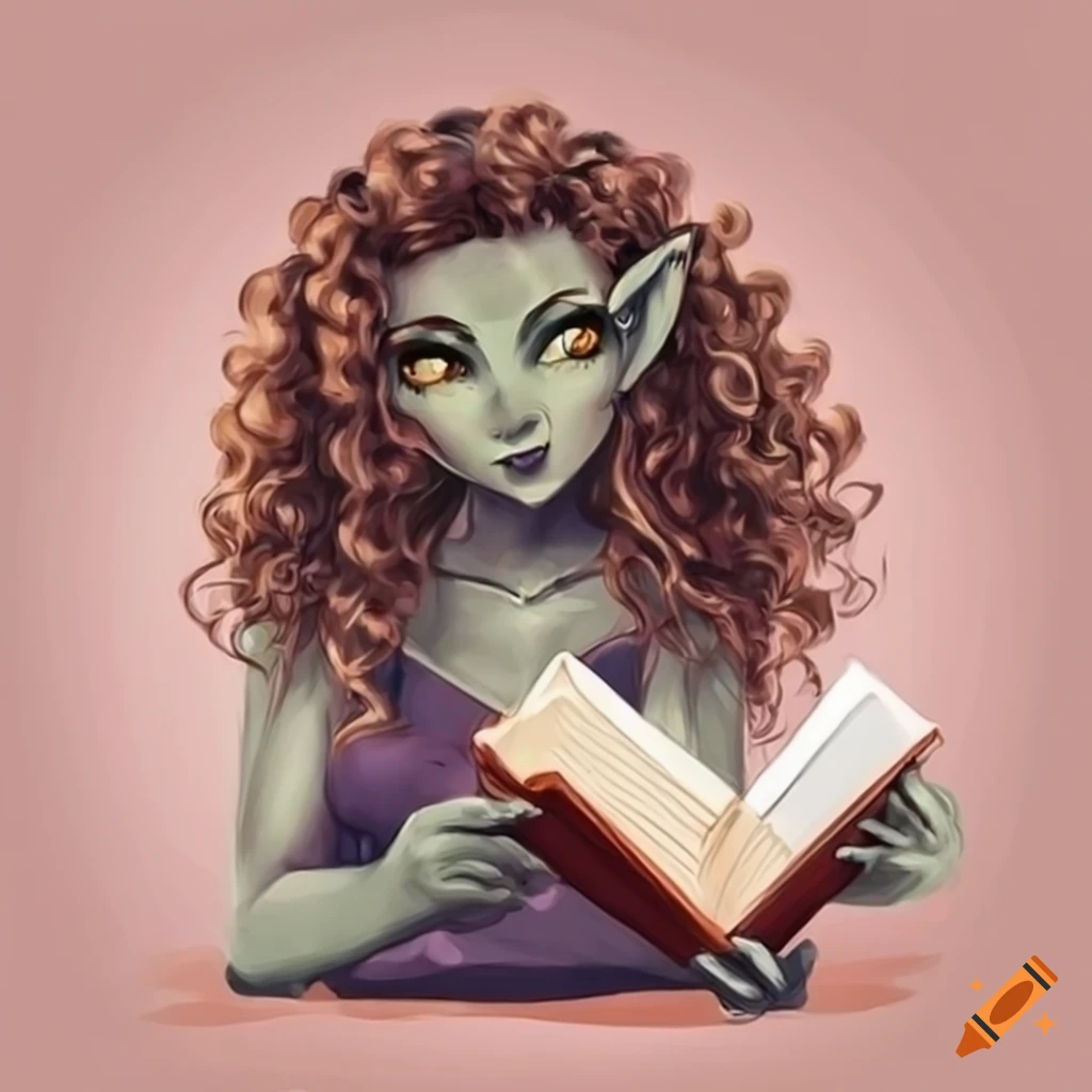 Cute and peaceful female gargoyle reading books on Craiyon