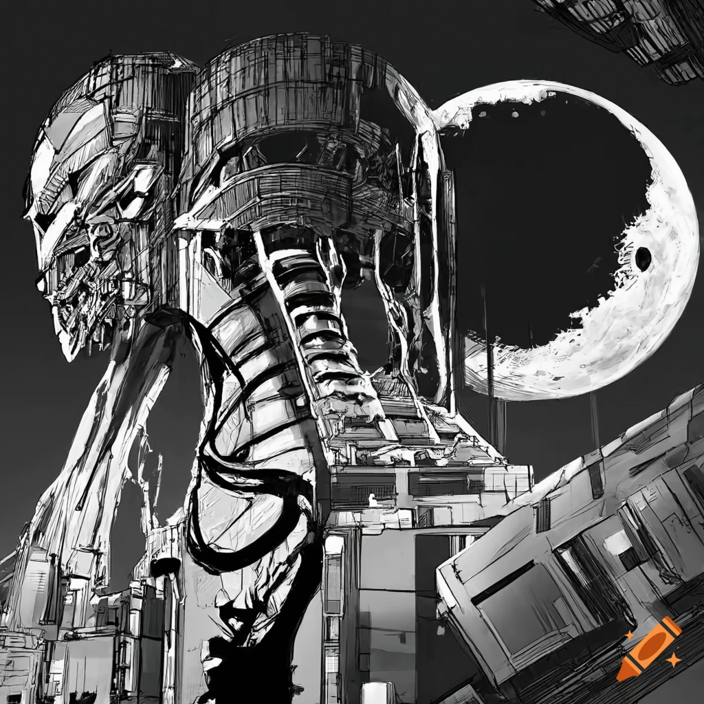 Architecture with human heart under full moon in a sci-fi biopunk style ...