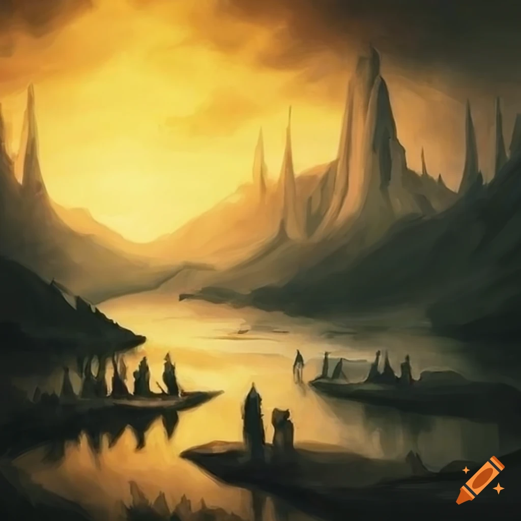 Realistic landscape featuring characters from Lord of the Rings on Craiyon