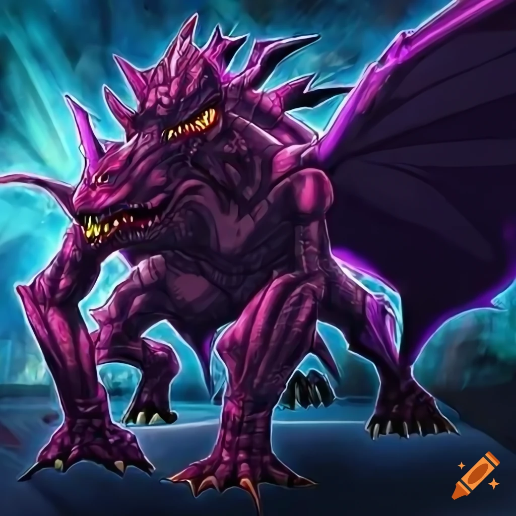 Yu gi oh artwork of a demon dinosaur in 8k resolution on Craiyon