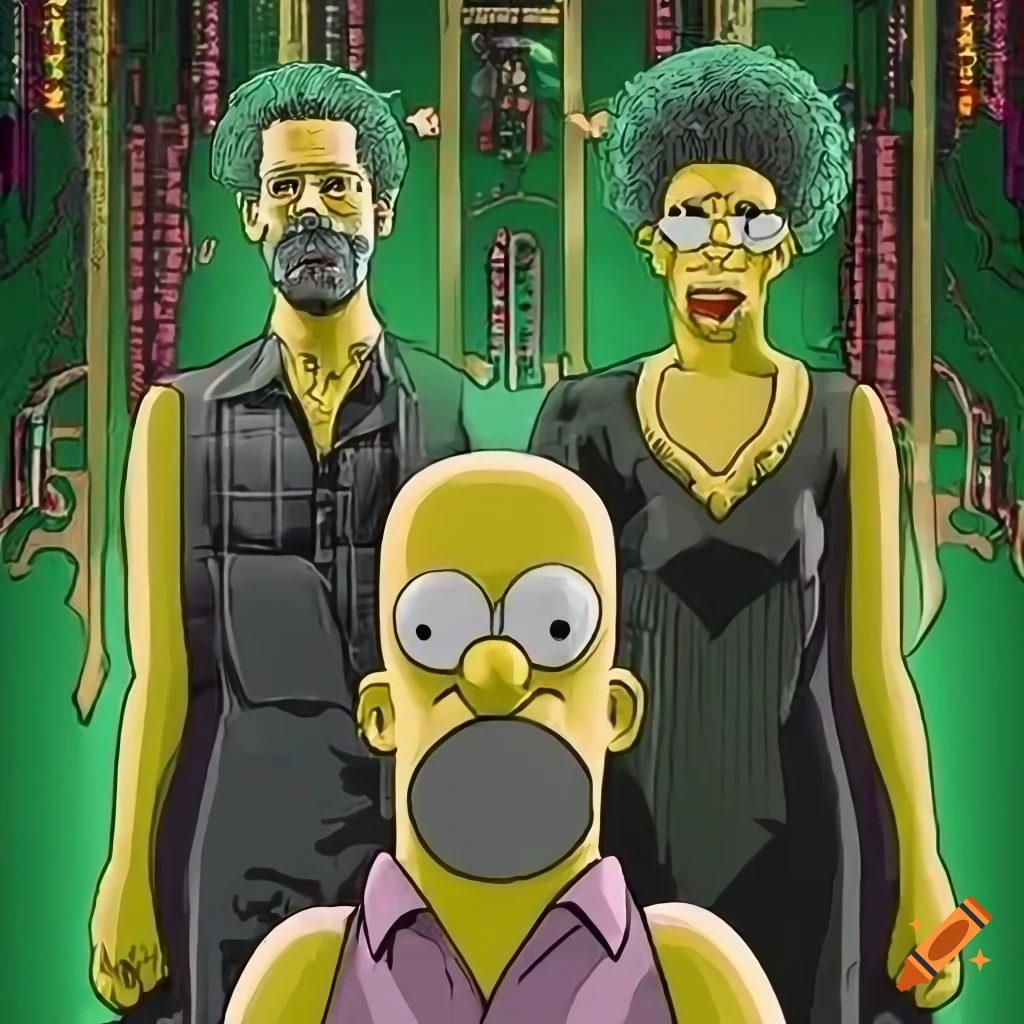 Matrix movie poster with Neo, Trinity, and Morpheus in Simpsons style ...