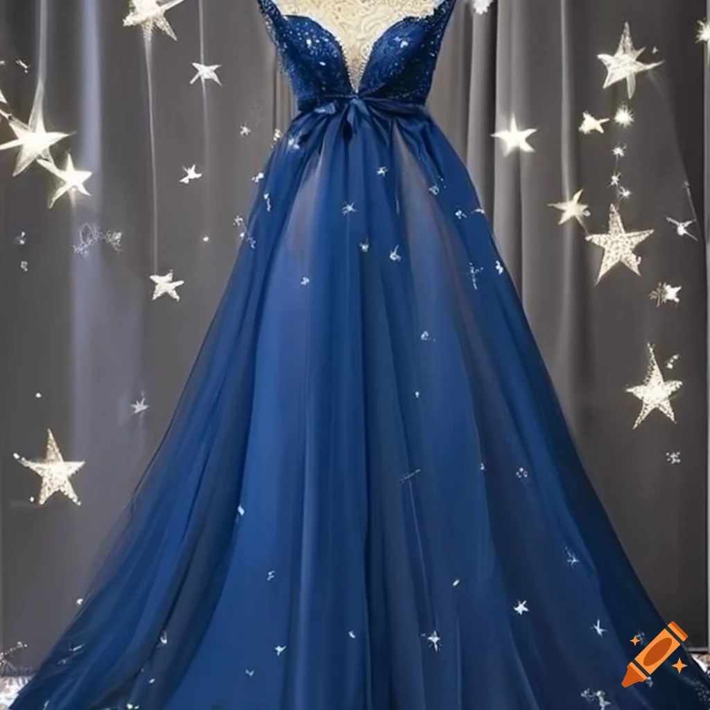 Luxurious midnight blue dress robes with twinkling star details on Craiyon