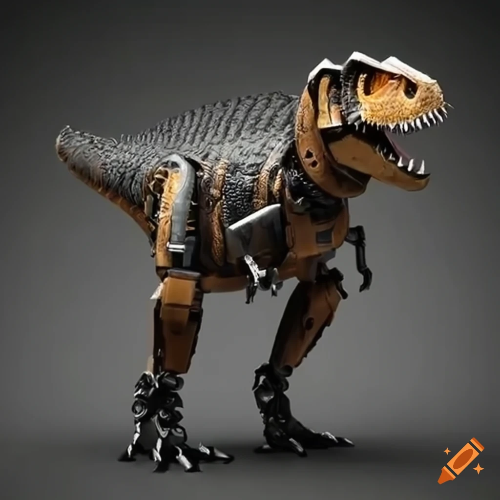 Mechanical robotic Tyrannosaurus Rex prepared for battle on Craiyon