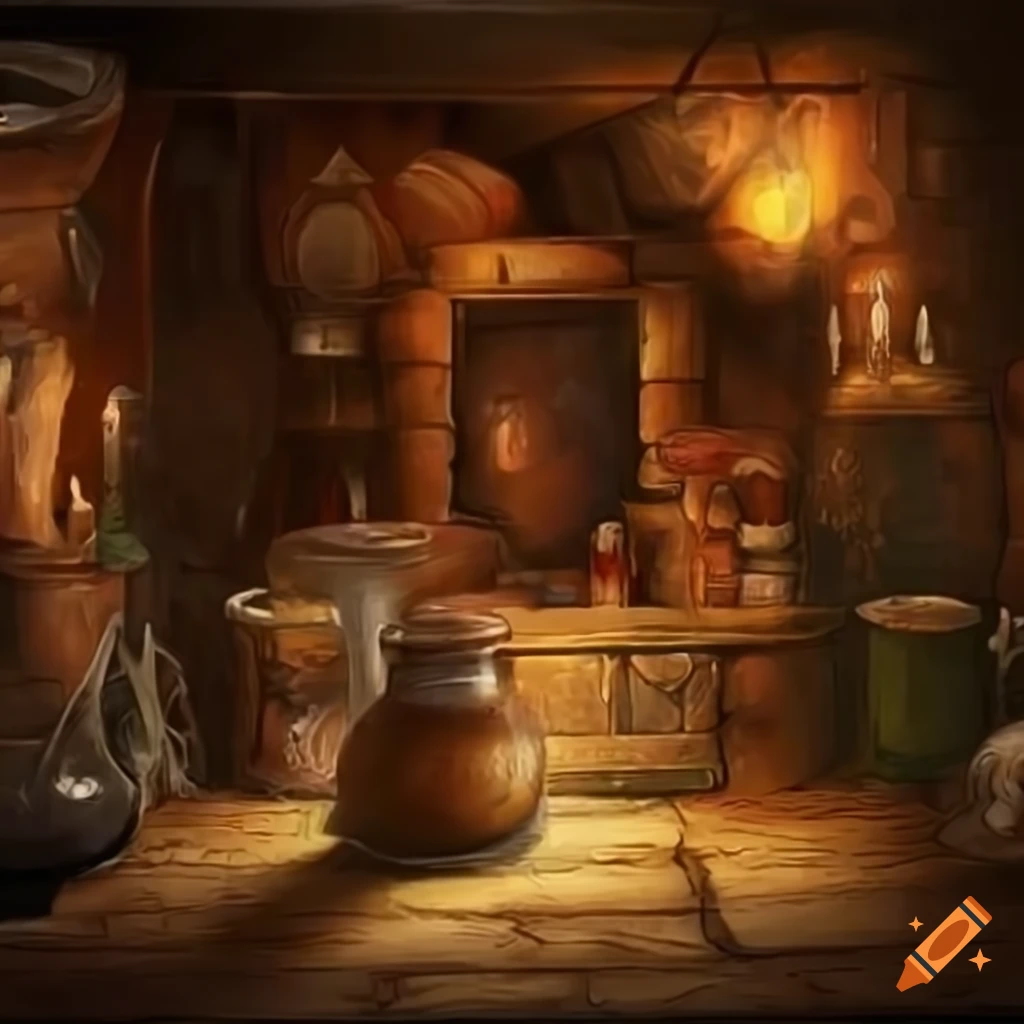 Medieval fantasy potion shop on Craiyon