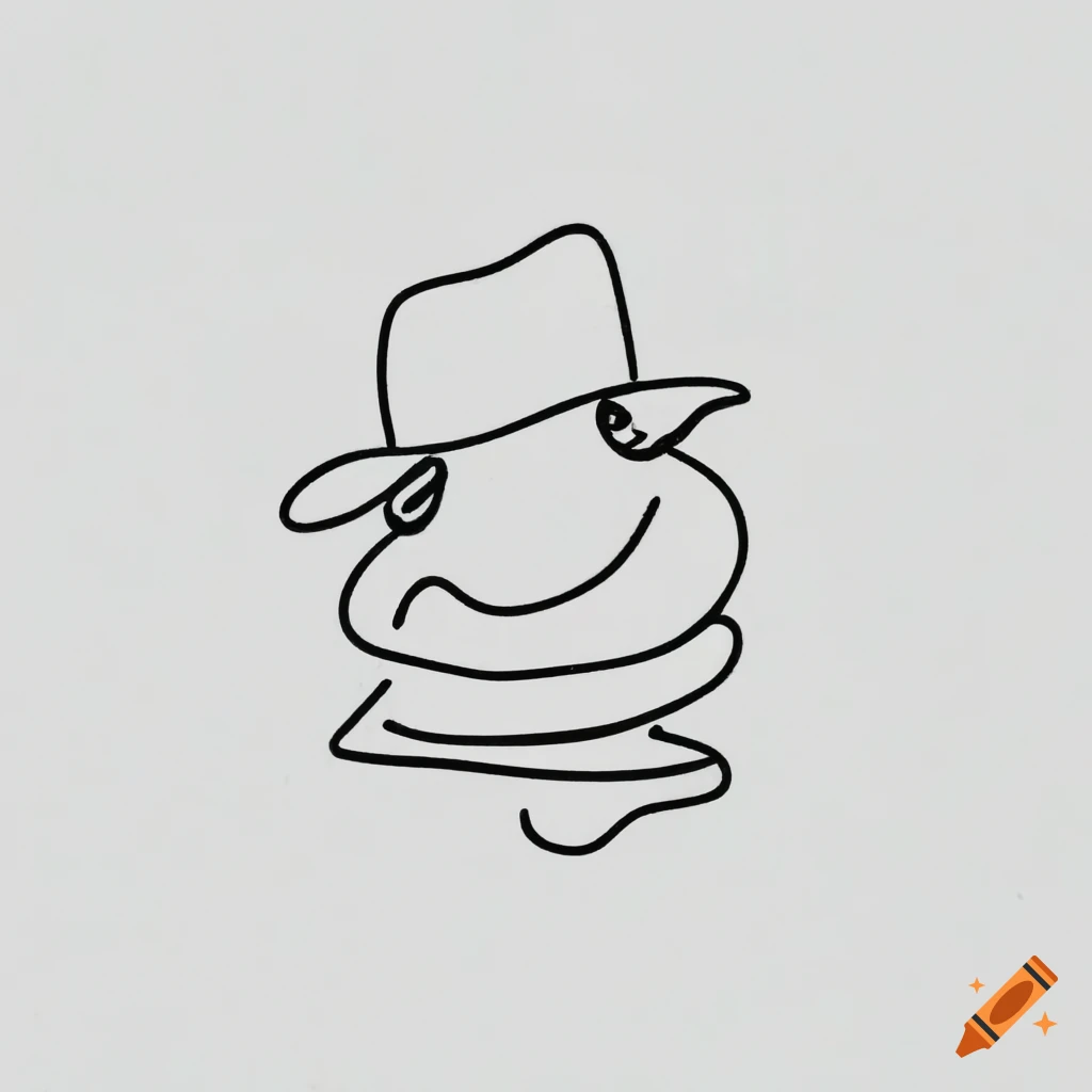 Frog with a hat drawing in one line on Craiyon