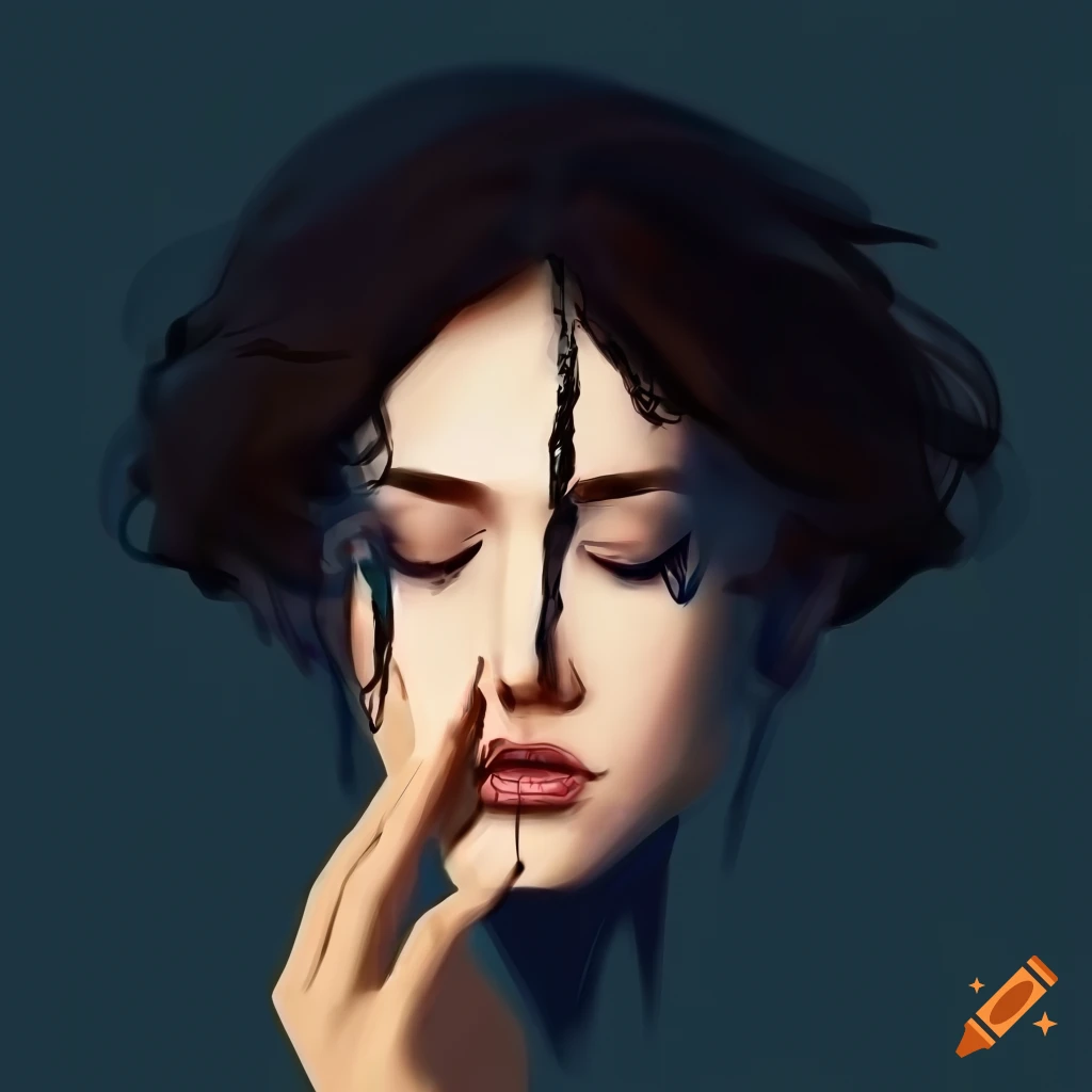 Minimalist depiction of a woman's sad face in digital art on Craiyon
