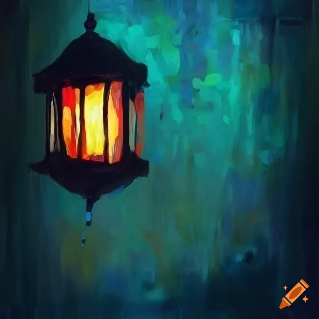 Bright hanging lantern with moody abstract background in Klimt inspired ...