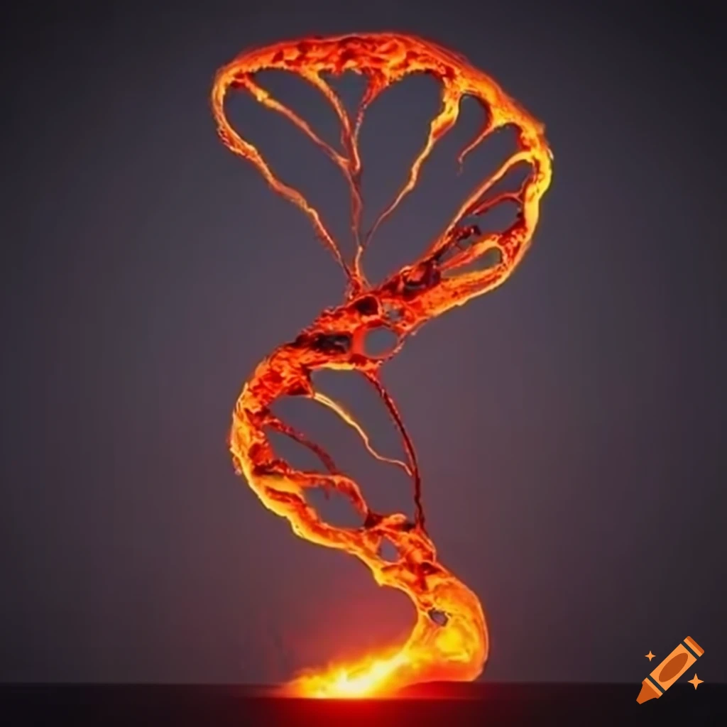 Double-helix structure formed of molten lava on Craiyon