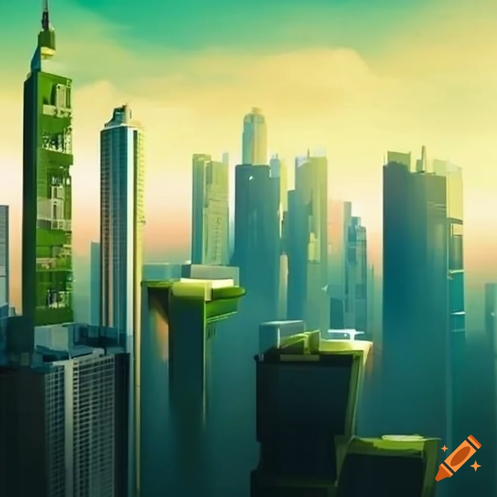 Modern green cityscape on Craiyon